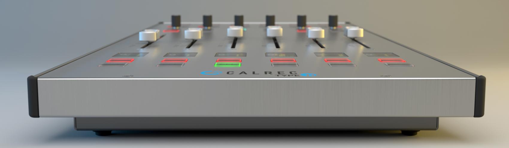 Type R fader panel head on banner - Calrec